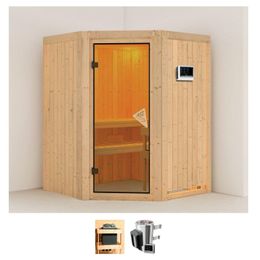Karibu Sauna Nanna, BxTxH: 151 x 151 x 198 cm, 68 mm, (Set) 3,6-kW-Plug & Play Ofen mit externer Steuerung, beige
