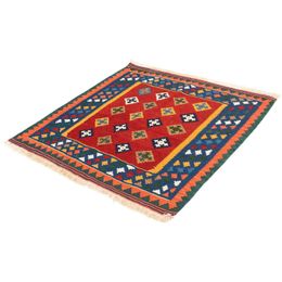 Wollteppich Kelim - Oriental quadratisch - 104 x 101 cm - dunkelrot, morgenland, quadratisch, Höhe: 6 mm, Wohnzimmer, Einzelstück, rot