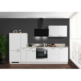 Kochstation Küchenzeile KS-Scafa, vormontiert, mit höhenverstellbaren Füßen, vormontiert, wahlweise mit E-Geräten, mit Soft-Close, Breite 310 cm, weiß