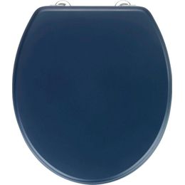 Wenko WC-Sitz Prima, matt, aus MDF, feuchtigkeitsresistent, Edelstahlbefestigung, blau|silberfarben