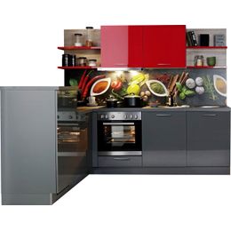 Express Küchen Express Küchen Winkelküche Jena, vormontiert, mit Soft-Close-Funktion, Stellbreite 245 x 175 cm, grau|rot