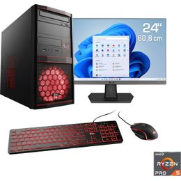 CSL Sprint V28982 Gaming-PC-Komplettsystem (24", AMD Ryzen 5 PRO 4650G, AMD Radeon Graphics, 8 GB RAM, 500 GB SSD), rot