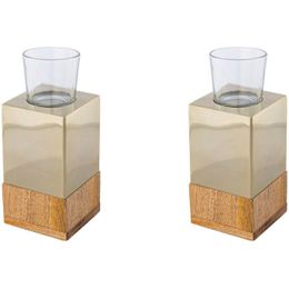 Creativ home Teelichthalter Kerzenhalter Tower (Set, 2 St), aus Holz, Edelstahl und Glas, goldfarben