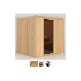 Karibu Sauna Dima, BxTxH: 196 x 170 x 198 cm, 68 mm, (Set) 3,6-kW-Plug & Play Ofen mit integrierter Steuerung, beige