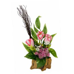 Kunstblume Gesteck aus Tulpen, I.GE.A., Höhe 33 cm, Mit Beiwerk im Topf in Holzoptik Unechte Tulpe Osterdeko Frühjahr, rosa|weiß