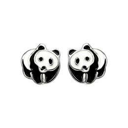 Jobo Paar Ohrstecker Panda, 925 Silber, schwarz
