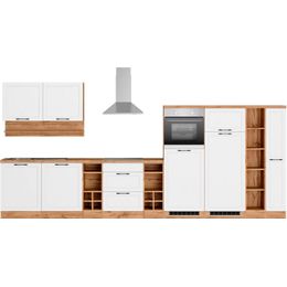 Kochstation Küche KS-Lana, 420 cm breit, wahlweise mit oder ohne E-Geräte, weiß
