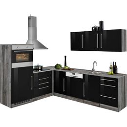 Kochstation Winkelküche KS-Samos, mit E-Geräten, Stellbreite 200/270 cm, schwarz