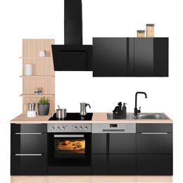 Kochstation Küchenzeile KS-Brindisi, ohne Geräte, Breite 220 cm, schwarz