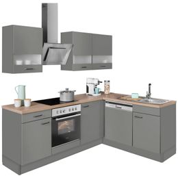 Optifit Winkelküche Elga, Premium-Küche, Soft-Close-Funktion, Vollauszug, Stellbreite 225x175cm, grau