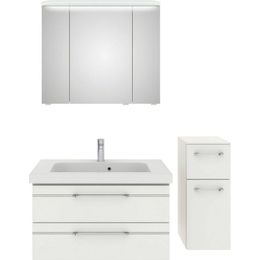 Saphir Badmöbel-Set Balto Sprint 3-teilig, Mineralmarmor-Waschtisch mit LED-Spiegelschrank, (4-St), Badezimmer Set mit Unterschrank inkl Türdämpfer, 4 Türen, 3 Schubladen, weiß