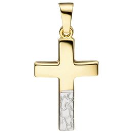 Jobo Kreuzanhänger Anhänger Kreuz, 333 Gold bicolor diamantiert, gelb|goldfarben