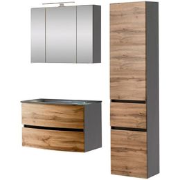 HELD MÖBEL HELD MÖBEL Badezimmer-Set Kaunas, (Set, 3-St), bestehend aus Waschtisch-Set mit Seitenschrank, Breite 120 cm, grau