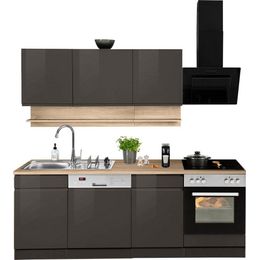 Kochstation Küche KS-Virginia, Breite 220 cm, wahlweise mit oder ohne E-Geräte, grau