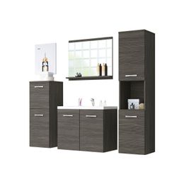 Welltime Badmöbel-Set PARLA, (Komplett-Set, 5-St), Waschtisch inkl. Waschbecken, Spiegel, Hochschrank und Hängeschrank, grau