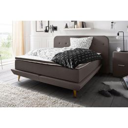 Andas Boxspringbett Premium, Steppung mit Knopfheftung, inkl. Topper, braun