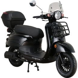 Alpha Motors Motorroller Adria, 50 ccm, 45 km/h, Euro 5, inkl. Windschild und Topcase, schwarz