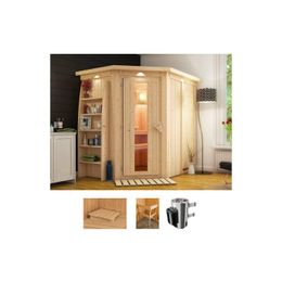Karibu Sauna Cellin, BxTxH: 210 x 165 x 202 cm, 68 mm, (Set) 3,6-kW-Plug & Play Ofen mit int. Steuerung, braun