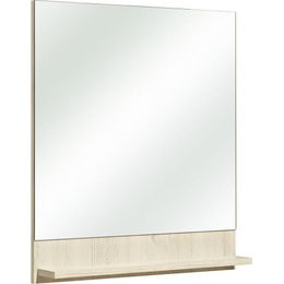 Saphir Wandspiegel Quickset 350 Flächenspiegel mit Ablage, 60 cm breit, 68 cm hoch, Pinie Ida hell Nachbildung, Badezimmer-Wandspiegel, beige