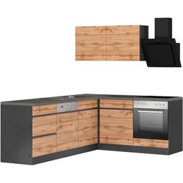 Kochstation Küche KS-Riesa, Stellbreite 240x180 cm, wahlweise mit oder ohne E-Geräte, beige|grau