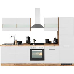Kochstation Küche KS-Luhe, 300 cm breit, wahlweise mit oder ohne E-Geräten, gefräste MDF-Fronten, weiß