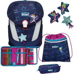 Scout Schulranzen Sunny II, Blue Star (Set, 4-tlg), Faser aus recycelten PET-Flaschen, blau