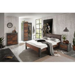 Home Affaire Schlafzimmer-Set BROOKLYN, (Set, 4-St., mit Polsterkopfteil, Nachtkommode, Kleiderschrank 2 trg., Kommode), in dekorativer Rahmenoptik, grau