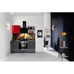 Express Küchen Express Küchen Küchenzeile Jena, vormontiert, mit Soft-Close-Funktion, Stellbreite 180 cm, grau|rot