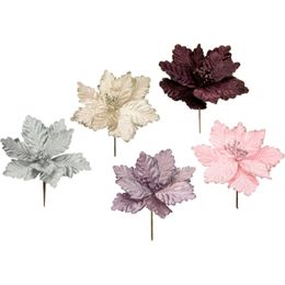 Kunstblume Poinsettia, I.GE.A., Höhe 21 cm, Kunstblume, Dekoblume, 5er Set, rosa|rot|silberfarben