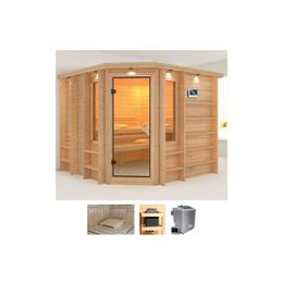 Karibu Sauna Malena, BxTxH: 259 x 210 x 206 cm, 40 mm, (Set) 9-kW-Bio-Ofen mit externer Steuerung, beige