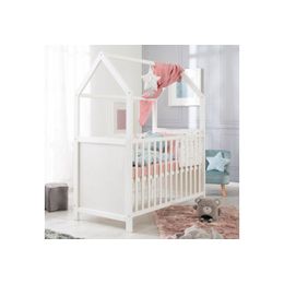 Roba® Babybett Hausbett, 60x120 cm, 3-tlg., inklusive Wickelplatte zum Aufsetzen & passender Wickelauflage, weiß