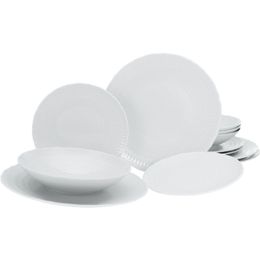 Creatable Teller-Set Geschirr-Set Sofia (12-tlg), 4 Personen, Porzellan, Service, klassisch elegantes Relief, 12 Teile, für 4 Personen, weiß