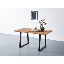 Andas Esstisch, Tischplatte aus massiver Eiche, FSC®- Massivholz, Gestell aus Metall, beige