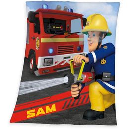 Kinderdecke Feuerwehrmann Sam, Feuerwehrmann Sam, weiche Qualität, Kuscheldecke, blau|bunt