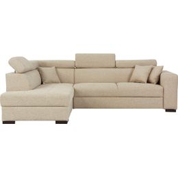 Home Affaire Ecksofa Tulio, wahlweise mit Bettfunktion und Bettkasten, incl. 3 Zierkissen, beige