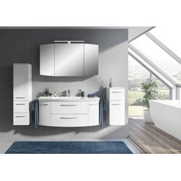 Saphir Badmöbel-Set Cassca Sprint 4-teilig Mineralmarmor-Waschtisch mit LED-Spiegelschrank, (5-St), Midischrank, Unterschrank, inkl. Türdämpfer, 7 Türen, 5 Schubladen, weiß