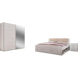 Helvetia Schlafzimmer-Set Galaxy, (4-St), Bett mit gepolsterten Kopfteilen und Stauraumschublade, weiß