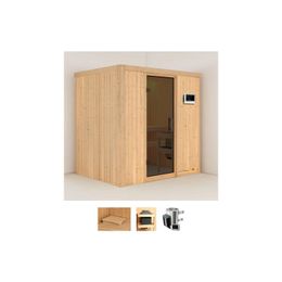 Karibu Sauna Finja, BxTxH: 196 x 151 x 198 cm, 68 mm, (Set) 3,6-kW-Plug & Play Ofen mit externer Steuerung, beige