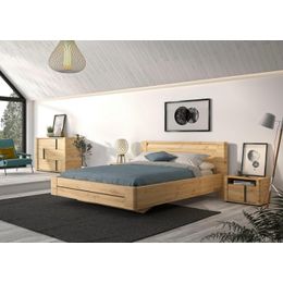 Gami Schlafzimmer-Set Confidence, (4-St., Bett, 2x Nachttisch und Kommode), aus Kiefernholz, mit Bett, 2x Nachttisch und Kommode, braun