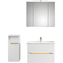 Saphir Badmöbel-Set Quickset 3-teilig, Keramik-Waschtisch und LED-Spiegelschrank, (5-St), Unterschrank, inkl. Türdämpfer, 4 Türen, 1 offenes Fach, Bad-Set, weiß
