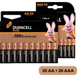 Duracell 20+ 20 Pack: 20x Mignon/AA/LR06 + 20x Micro/AAA/LR03 Batterie, LR03 (1,5 V, 40 St), 1,5V, schwarz