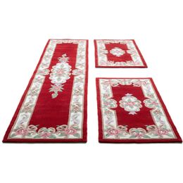 Bettumrandung Ming Theko, Höhe 14 mm, (3-tlg), Bettvorleger, Läufer-Set, hochwertiges Acrylgarn, florales Design, blau|rot