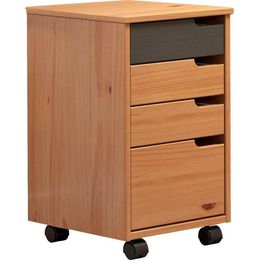 INTER-FURN Rollcontainer Mestre, Korpus und Front aus massivem Kiefernholz, beige|grau