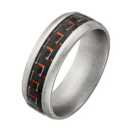 Jobo Fingerring, Edelstahl matt mit Carbon und roten Effekten, silberfarben