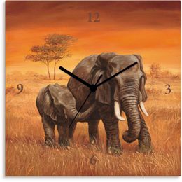 Artland Wanduhr Elefanten (wahlweise mit Quarz- oder Funkuhrwerk, lautlos ohne Tickgeräusche), braun