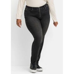 sheego Stretch-Jeans Große Größen in Schlupfform mit V-Einsatz, schwarz