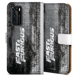 DeinDesign Handyhülle Film Tyre Tracks on Asphalt, Huawei P40 Hülle Handy Flip Case Wallet Cover Handytasche Leder, weiß