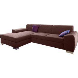 DOMO collection Ecksofa Ricardo L-Form, mit Recamiere, wahlweise mit Bettfunktion, braun