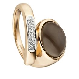 Jobo Fingerring Ring mit Mondstein und 18 Diamanten, 585 Roségold, goldfarben