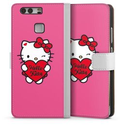 DeinDesign Handyhülle Hello Kitty Fanartikel Herz Hello Kitty - Sweet Heart, Huawei P9 Hülle Handy Flip Case Wallet Cover Handytasche Leder, weiß